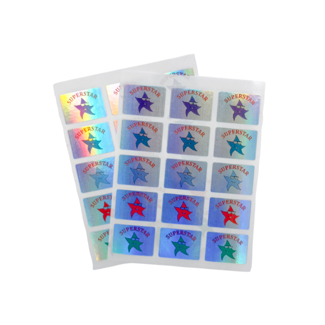 Pack of 30 Superstar Holographic 25x18mm Motivational Self-Adhesive La ...