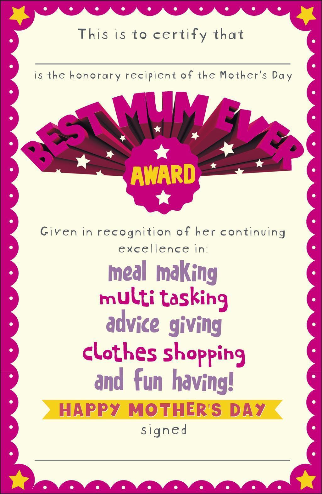 Best Mum Award Mother's Day Greeting Card– Shop Inc