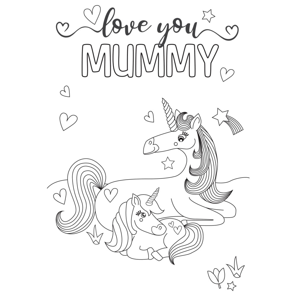 Unicorns Design Love You Mummy Mother's Day Card with Colouring Activi ...