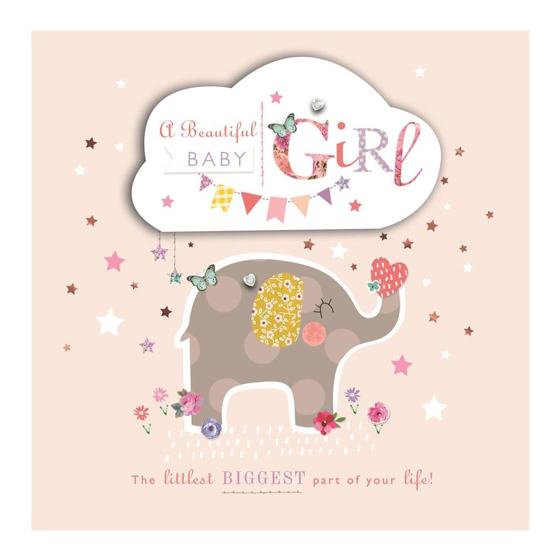 A Beautiful New Baby Girl Foil Finish Cute Design Congratulations Card ...