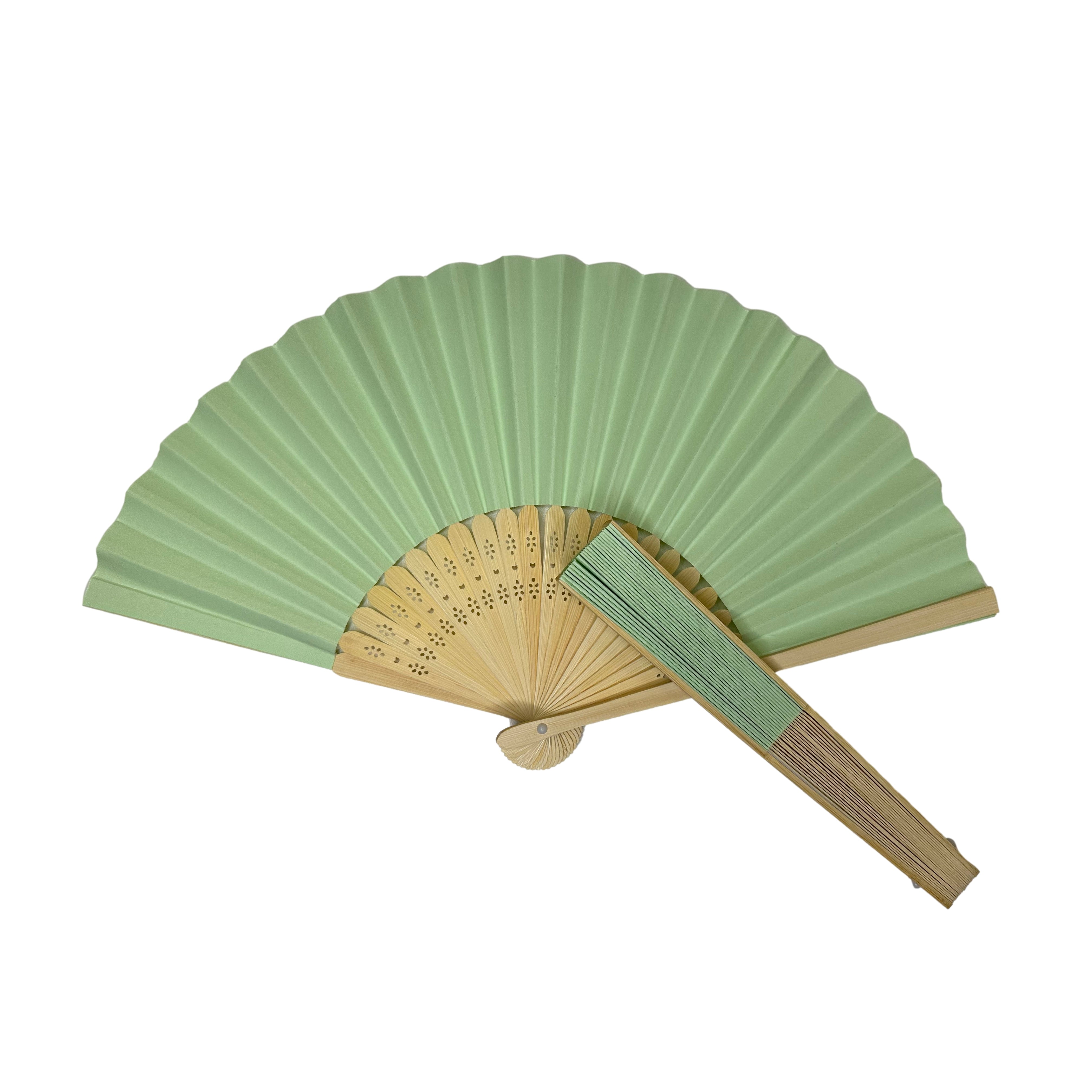 Light Green Paper Foldable Hand Held Bamboo Wooden Fan by Parev– Shop Inc