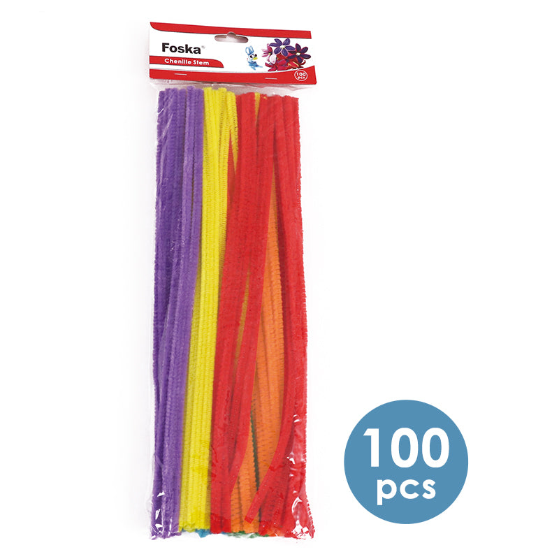 Pack of 100 Assorted Colour Chenille Stem Pipe Cleaners 0.6 x 30cm ...