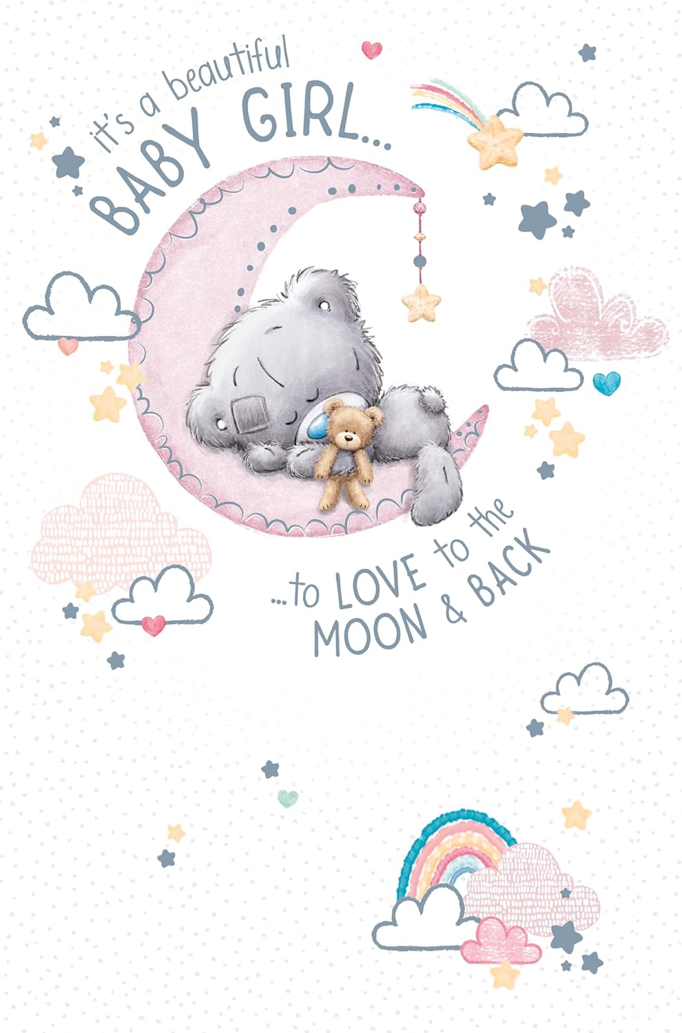 Bear On Moon New Baby Girl Congratulations Card– Shop Inc