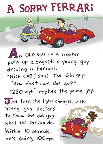 A Sorry Ferrari! Birthday Humour Poem Funny Bottlecap Greeting Card ...