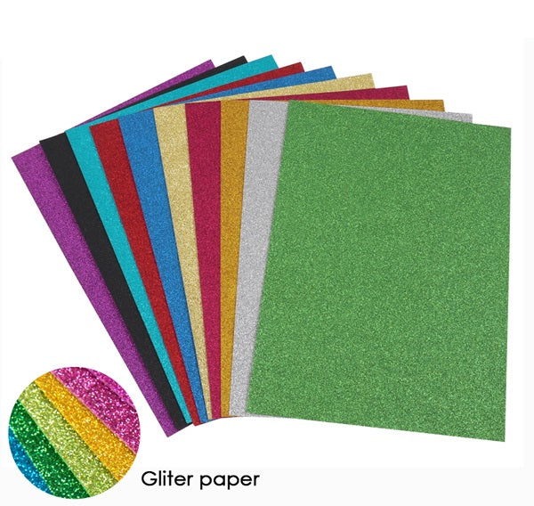 Pack of 10 A4 Assorted Colour Glitter Craft Paper by Janrax– Shop Inc