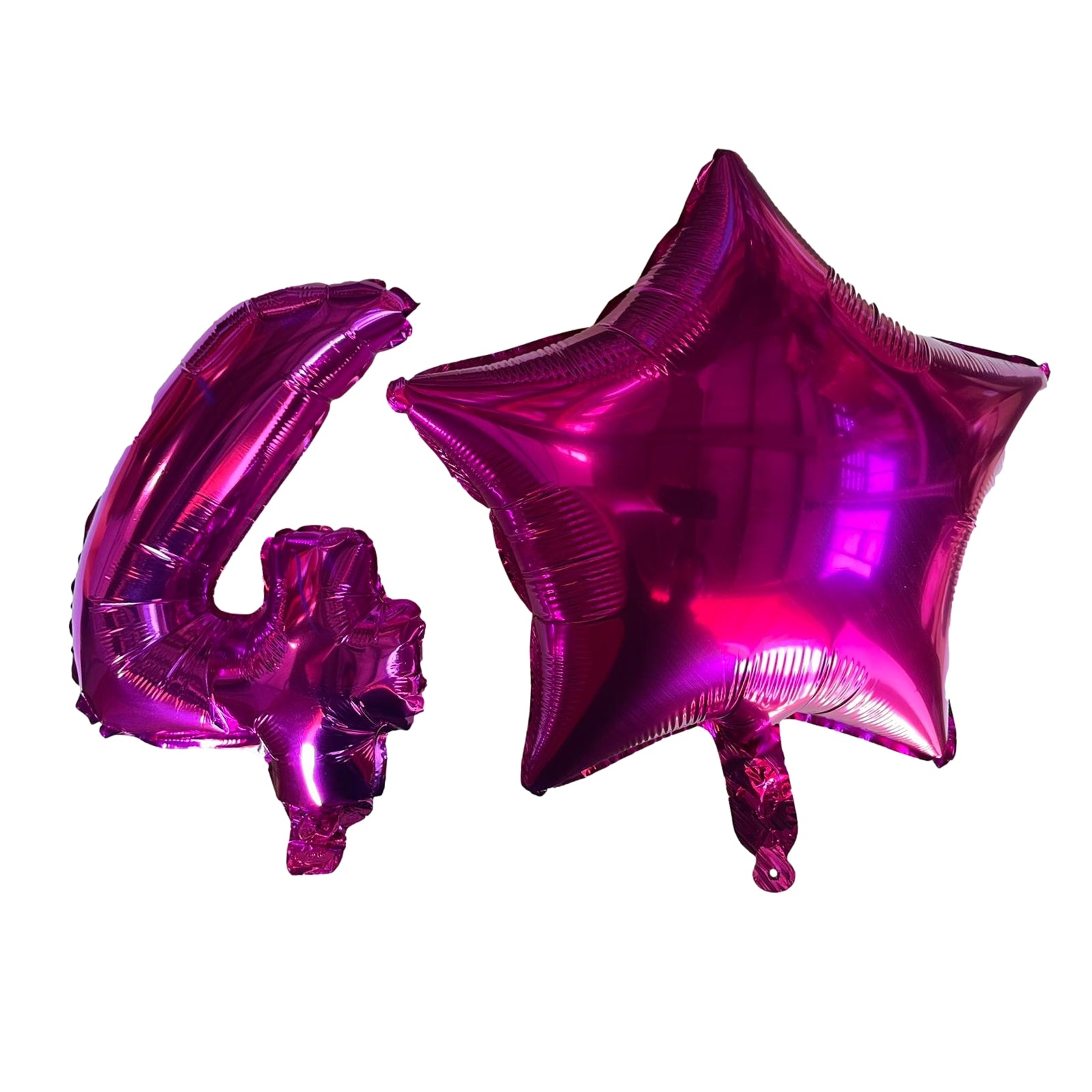 Pink Number 4 and Pink Star Foil Balloons with Ribbon and Straw for In ...