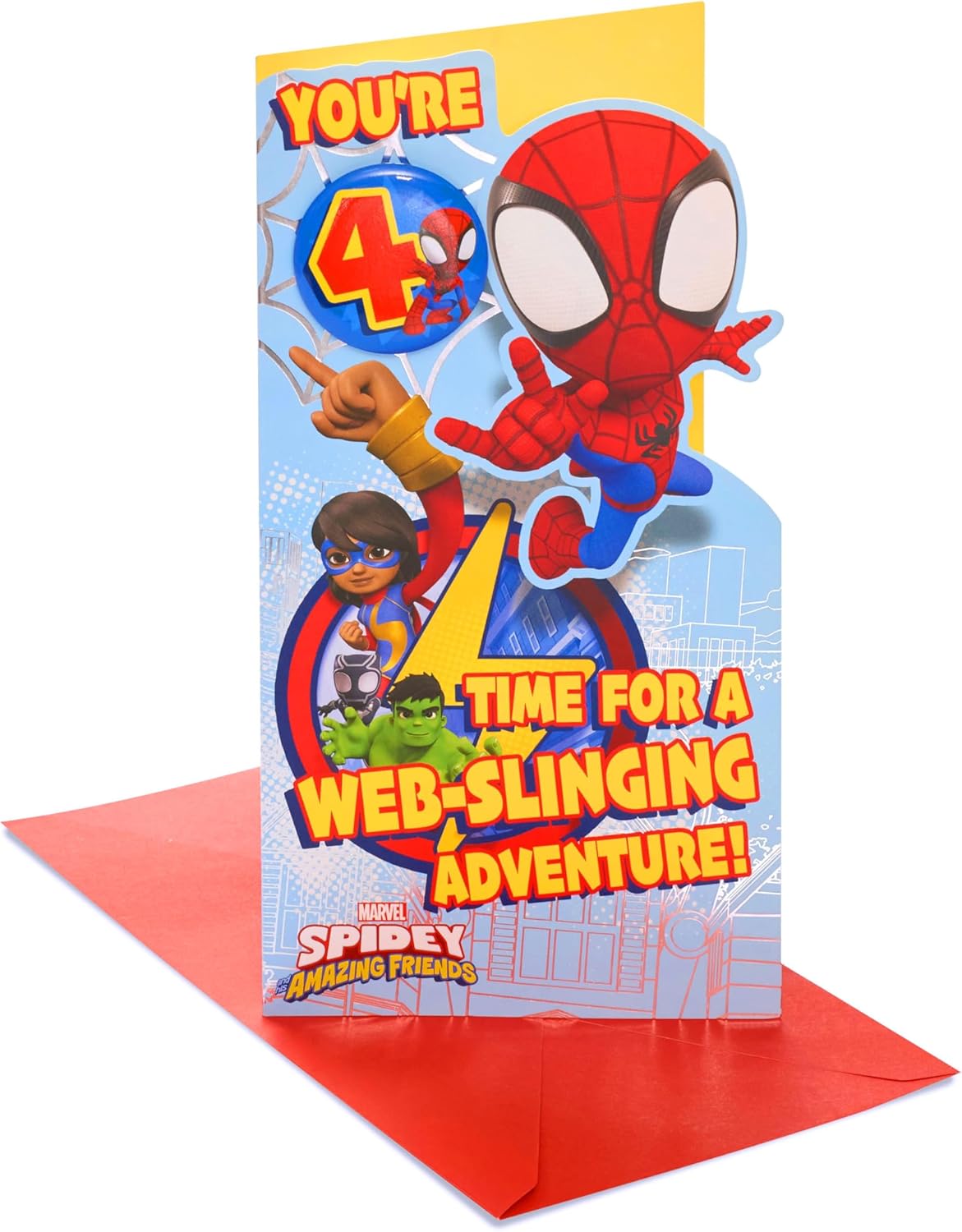 Marvel Spidey and His Amazing Friends Design 4th Birthday Card with Ba ...