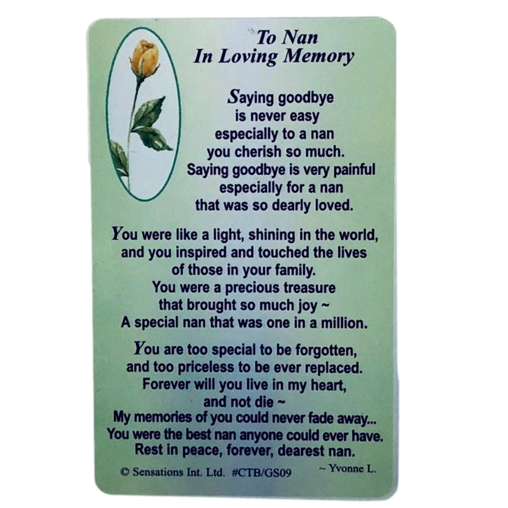 To Nan In Loving Memory...Wallet Card (Sentimental Keepsake Wallet / P ...