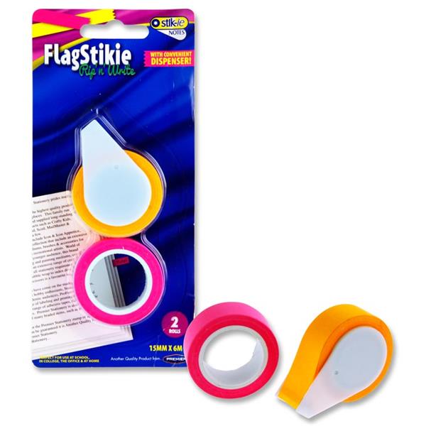 Pack of 2 Flag Stikie Rip and Write 15mm X 6m Sticky Rolls with Dispen ...
