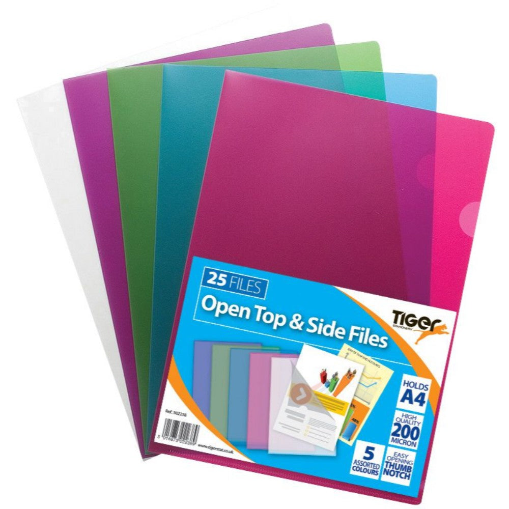 Pack of 25 A4 Assorted Colours Open Top & Side Files– Shop Inc