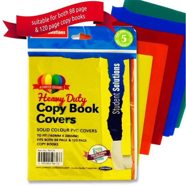 Pack of 5 PVC Assorted Solid Colours Heavy Duty Copy Book Covers by St ...