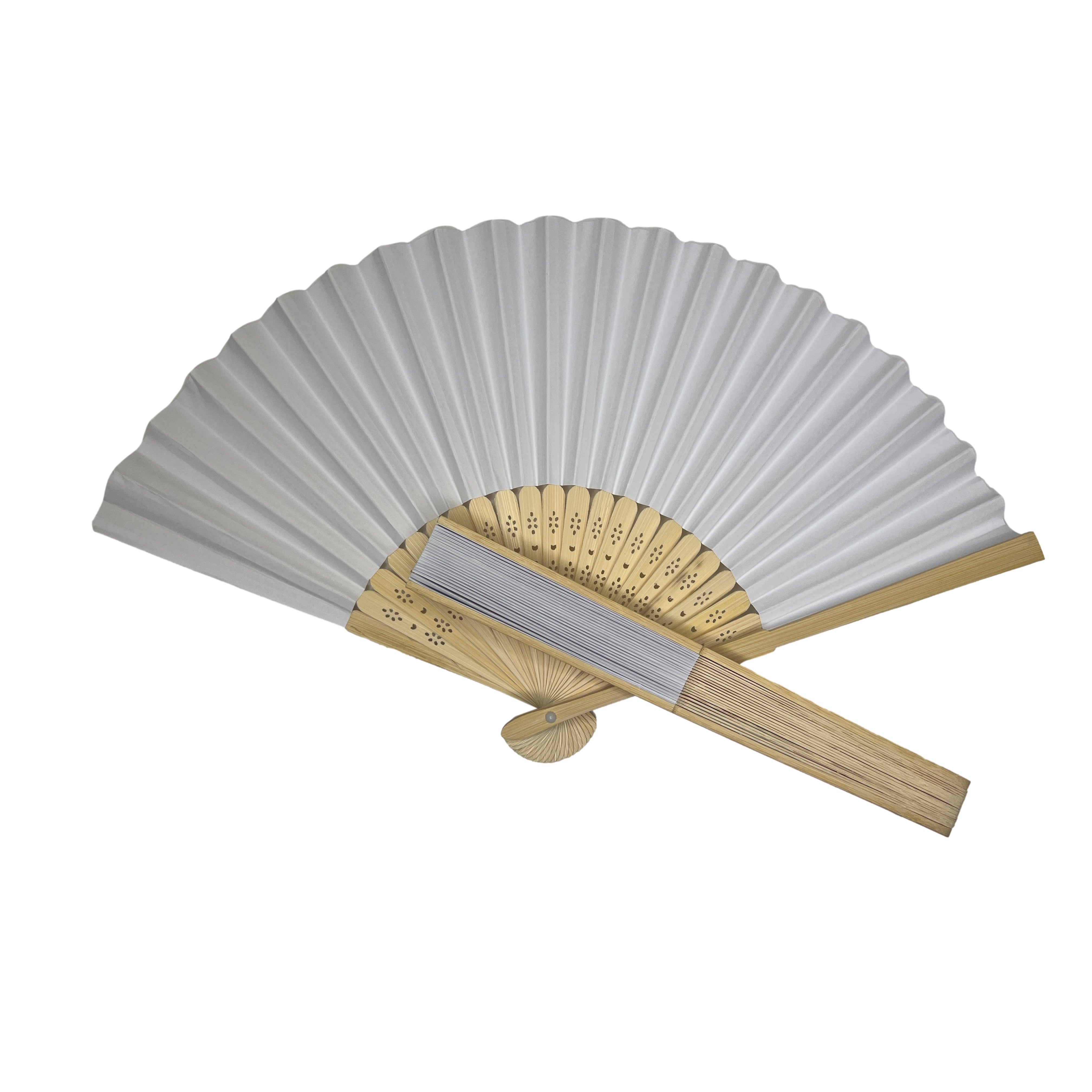 Pack of 50 White Paper Foldable Hand Held Bamboo Wooden Fans by Parev ...