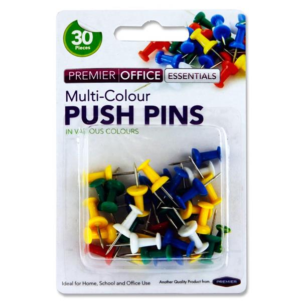 Pack of 30 Coloured Push Pins by Premier Office– Shop Inc