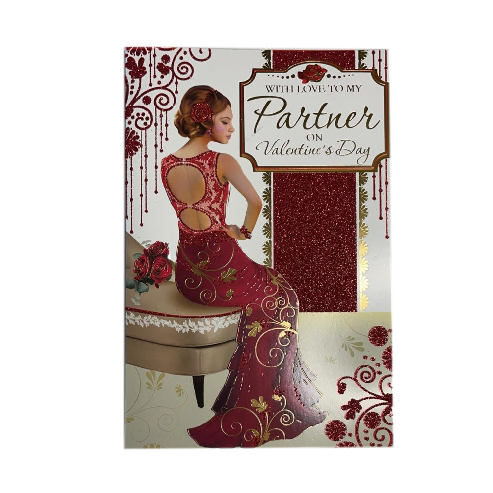 Love To Partner Woman In Red Gown Design Valentine's Day Card– Shop Inc