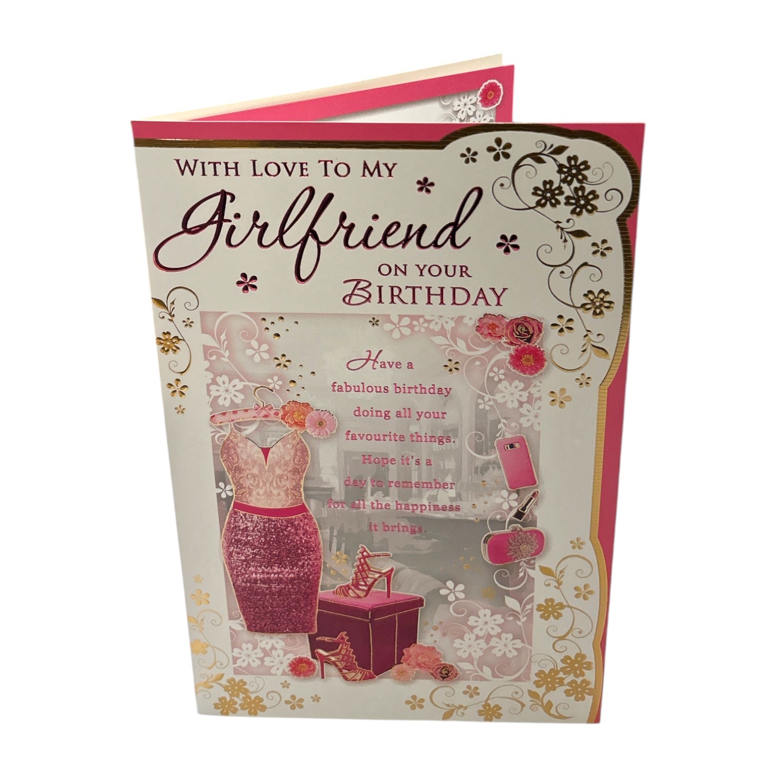 Girlfriend Pink Dress and Sandals Design Opacity Birthday Card– Shop Inc
