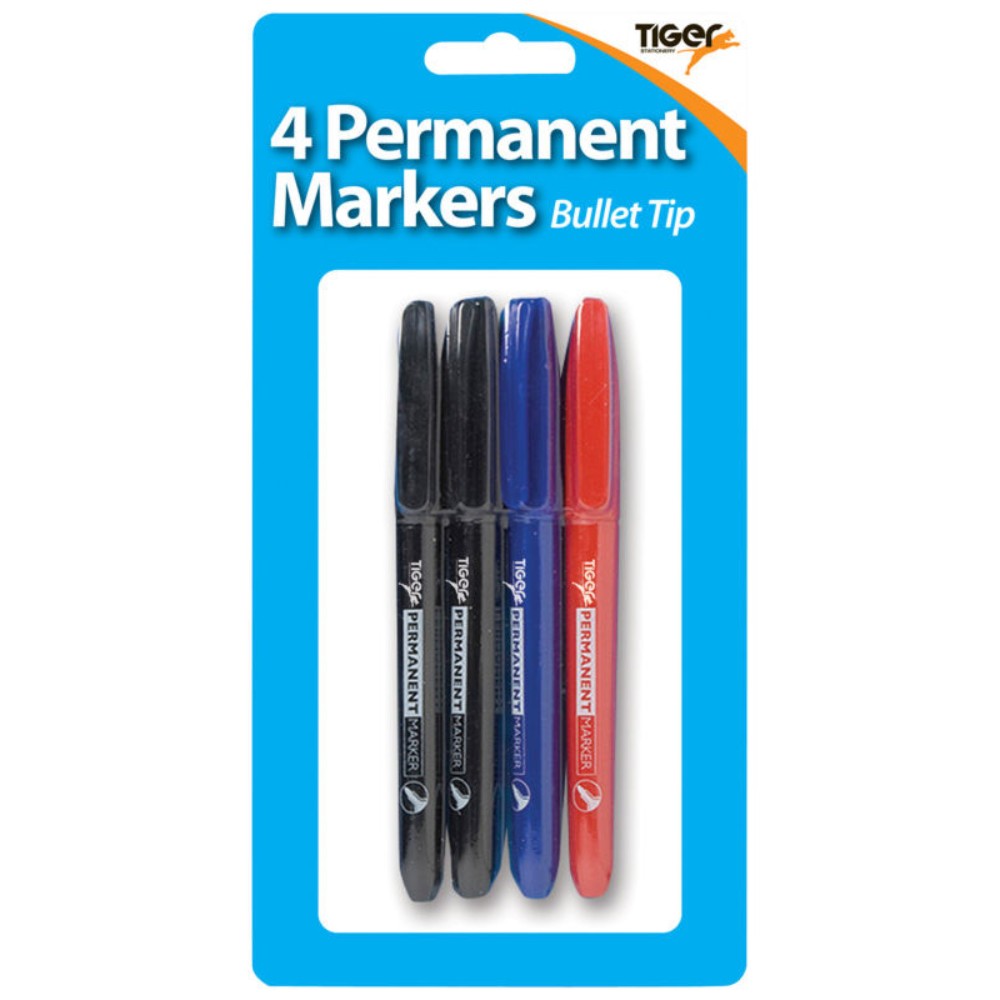 Pack of 4 Fine Bullet Tip Permanent Assorted Colour Marker Pens– Shop Inc