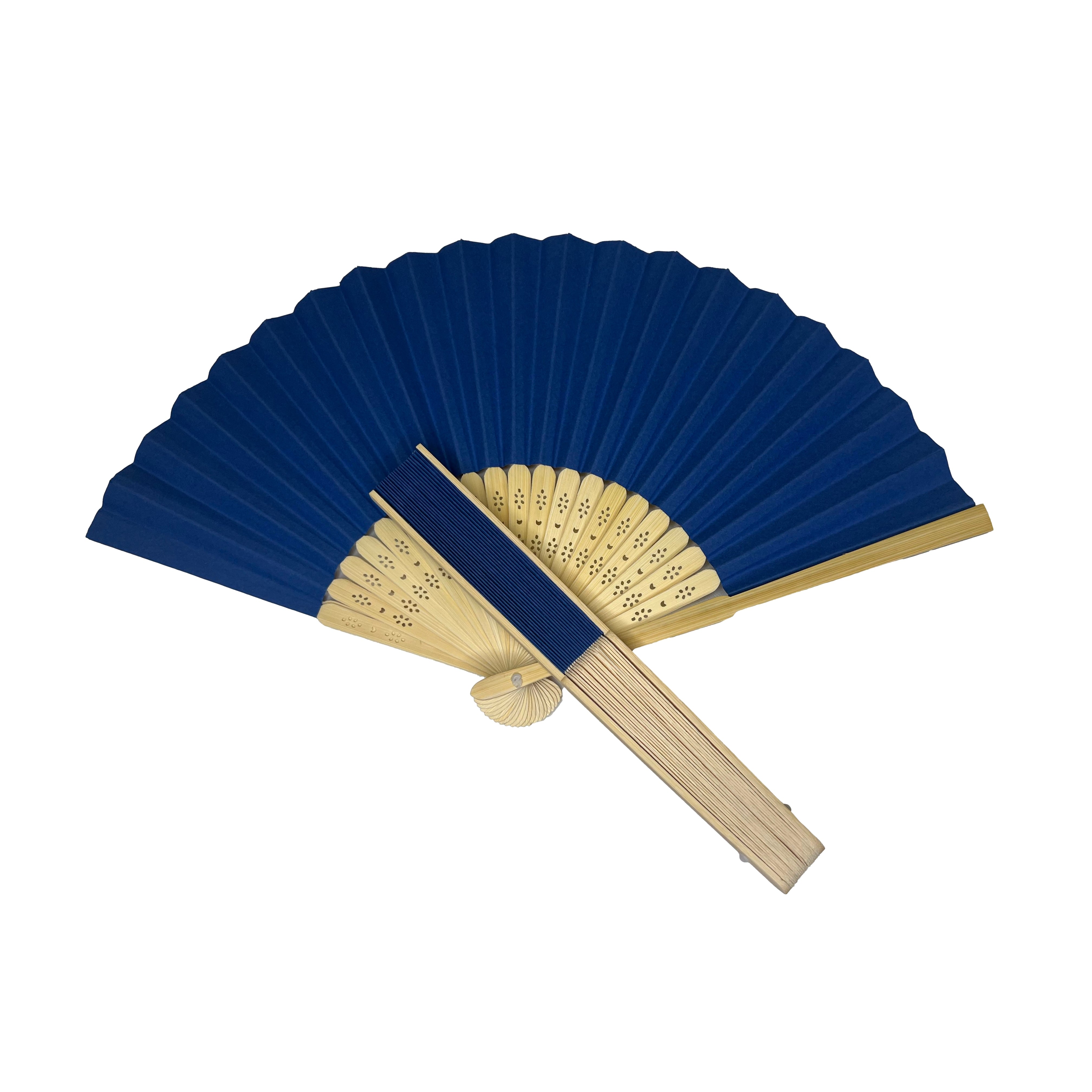 Navy Blue Paper Foldable Hand Held Bamboo Wooden Fan by Parev– Shop Inc