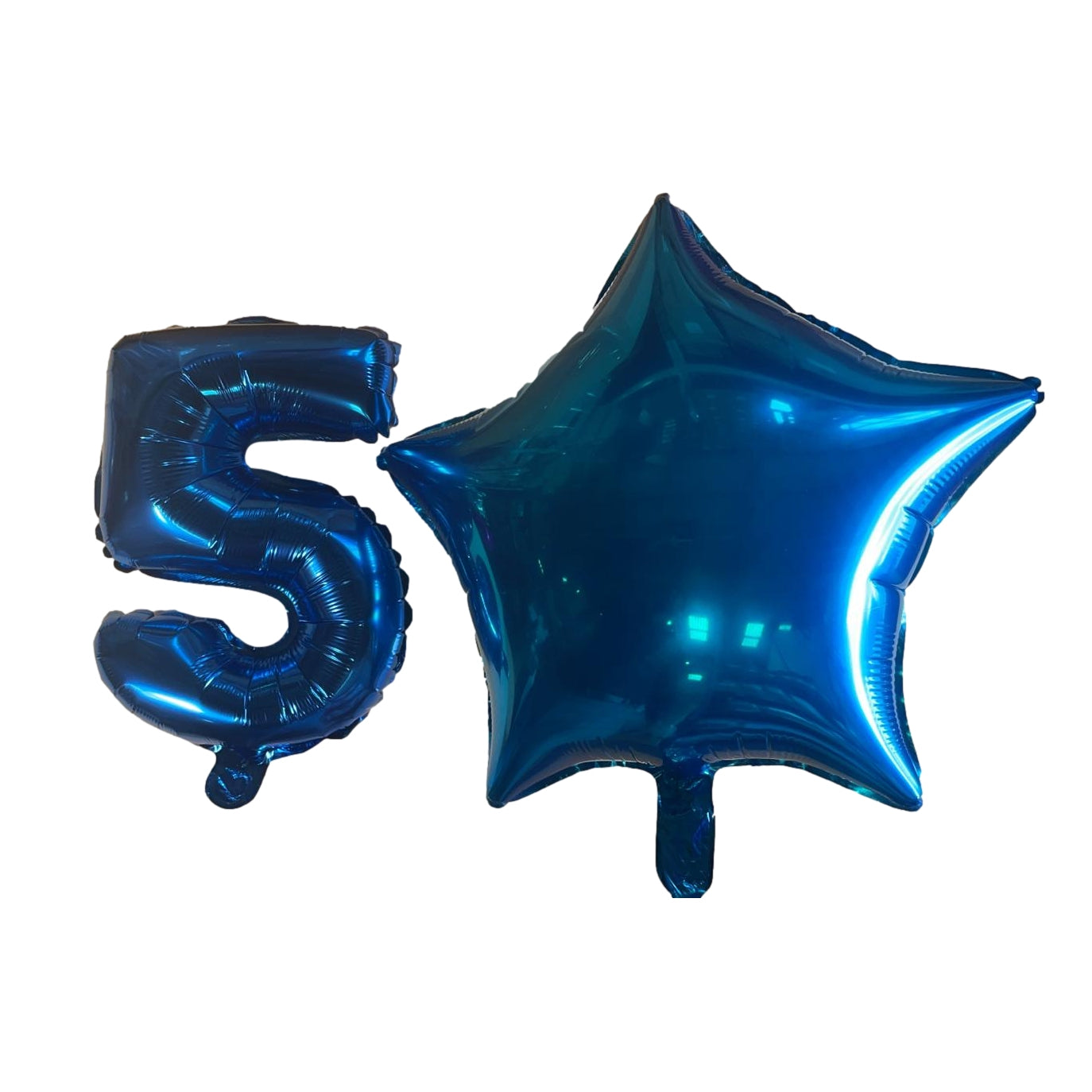 Blue Number 5 and Blue Star Foil Balloons with Ribbon and Straw for In ...