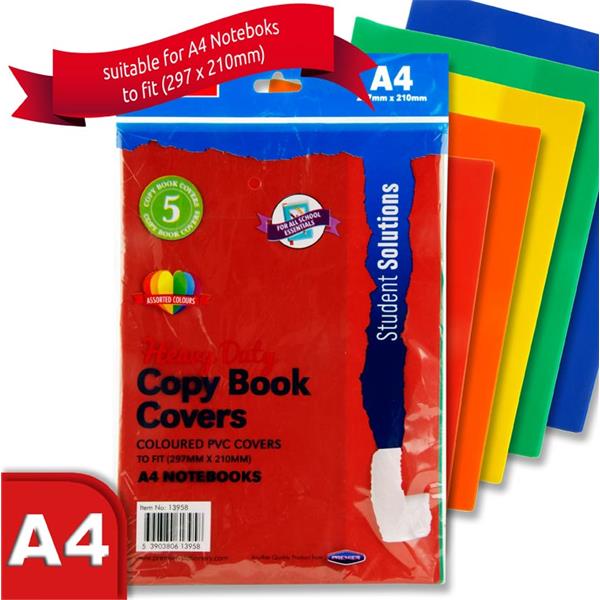 Pack of 5 A4 Pvc Assorted Colours Heavy Duty Copy Book Covers by Stude ...