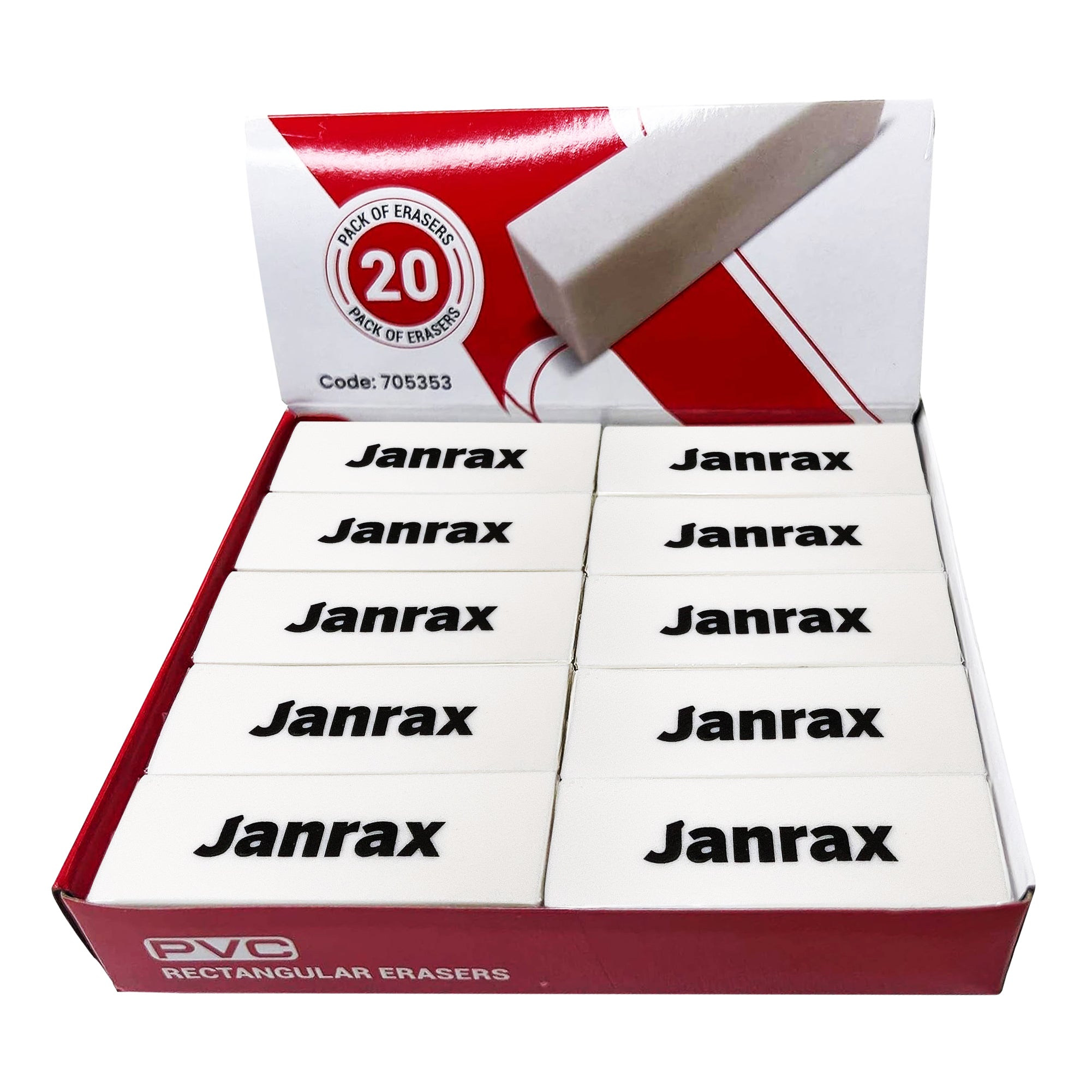 Pack of 20 PVC Rectangular Erasers– Shop Inc