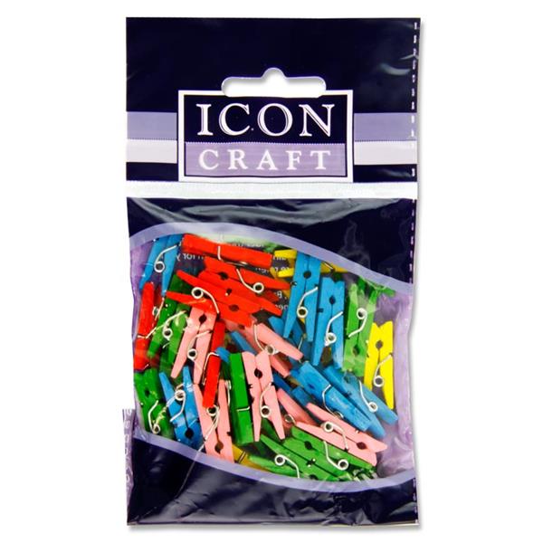 Pack of 50 Assorted Colour Mini Clothes Pegs by Icon Craft– Shop Inc