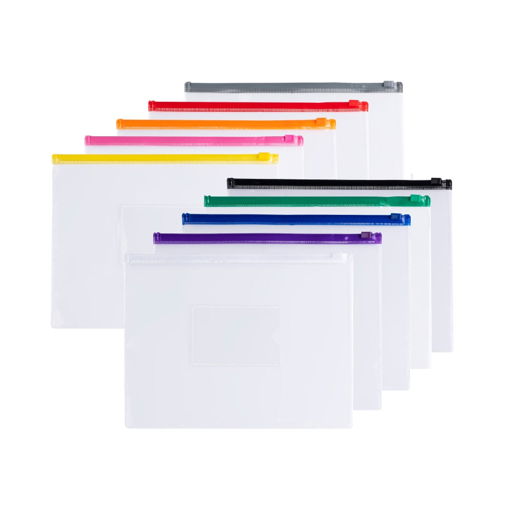 Pack of 10 A5 Clear Zippy Bags with Assorted Coloured Zip– Shop Inc