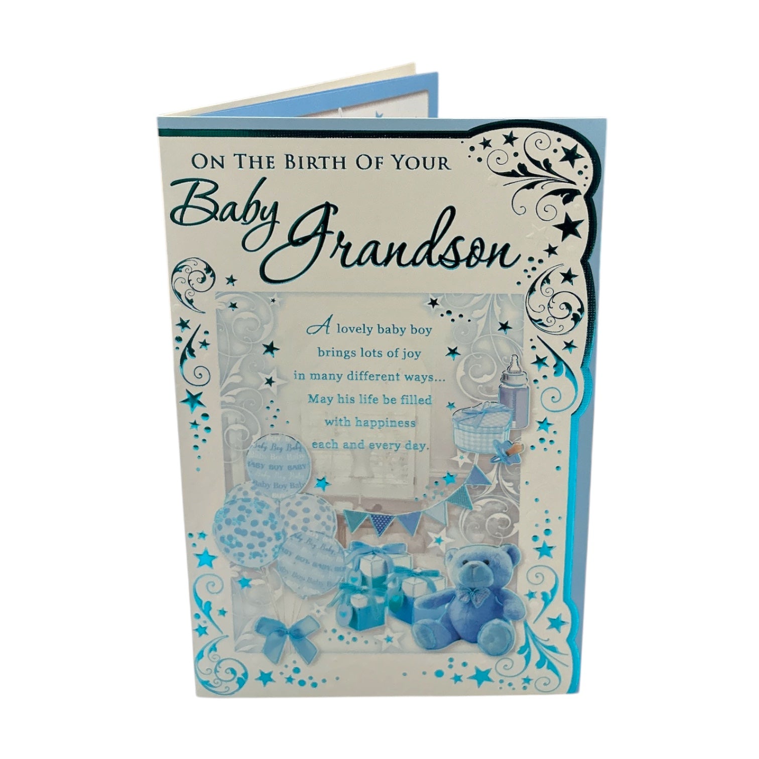 On The Birth Of Grandson Blue Balloons And Teddy Design Opacity Congra ...