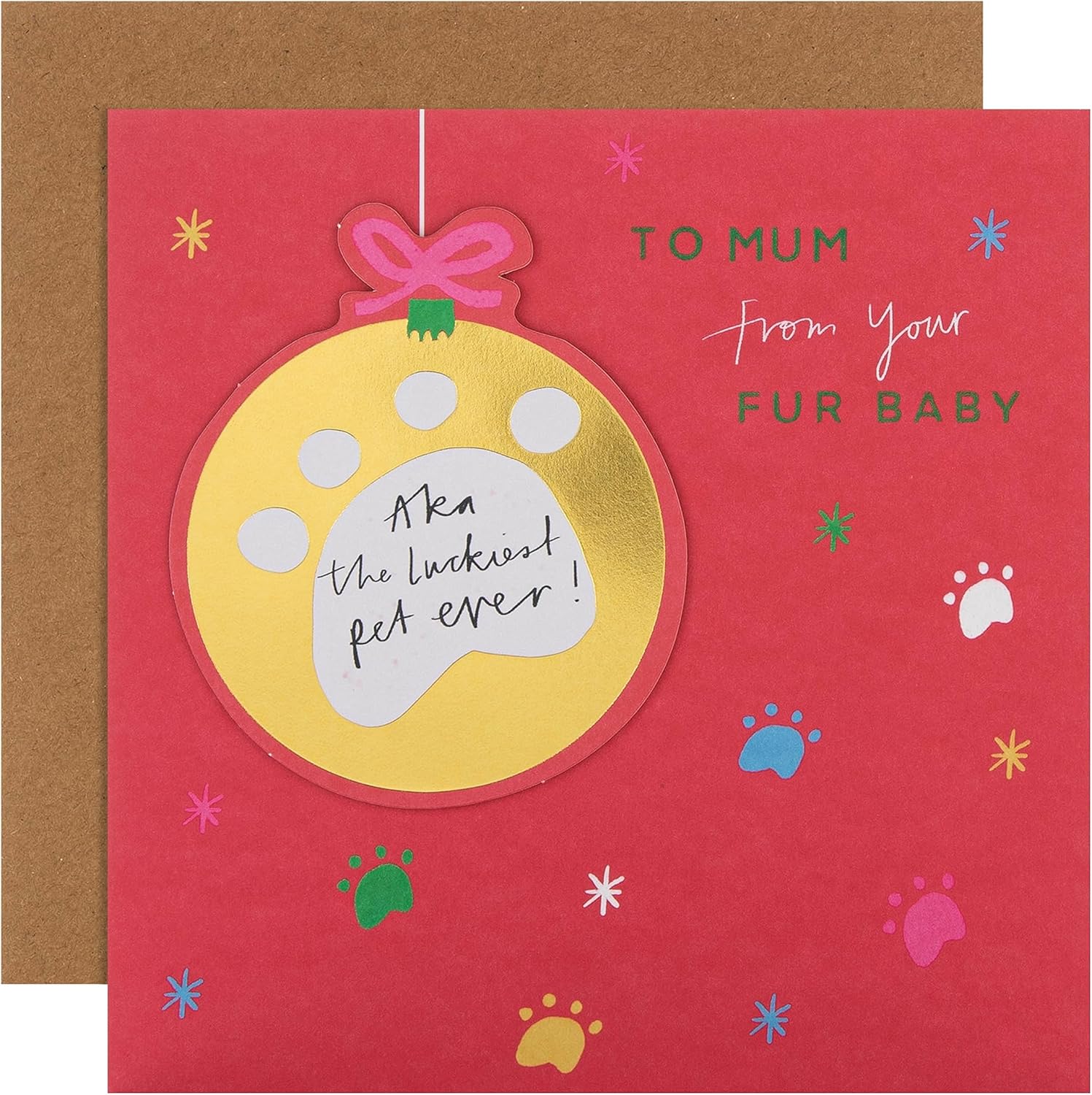 Fun Paw Print Bauble Pink Design Christmas Card for Mum from the Pet ...