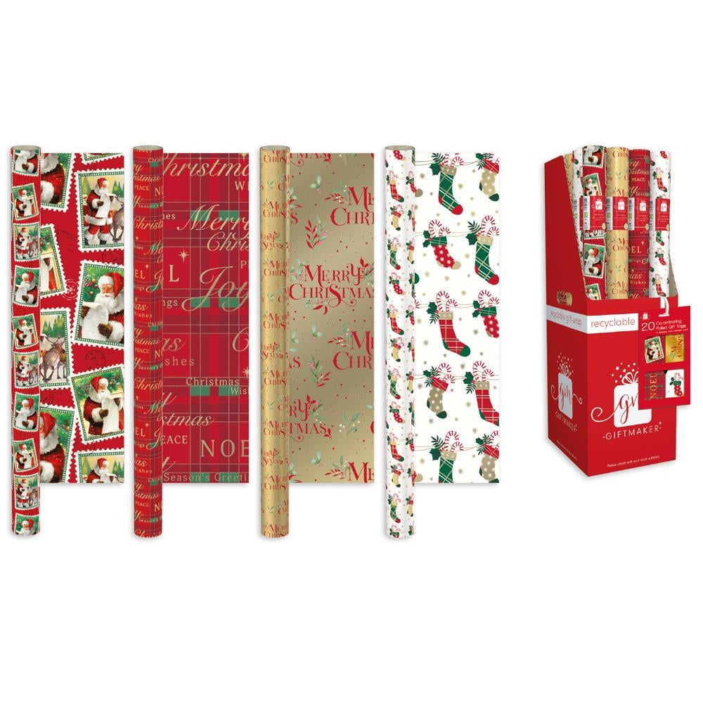 Pack of 4 4m Elegant Traditional Christmas Wrap Rolls– Shop Inc