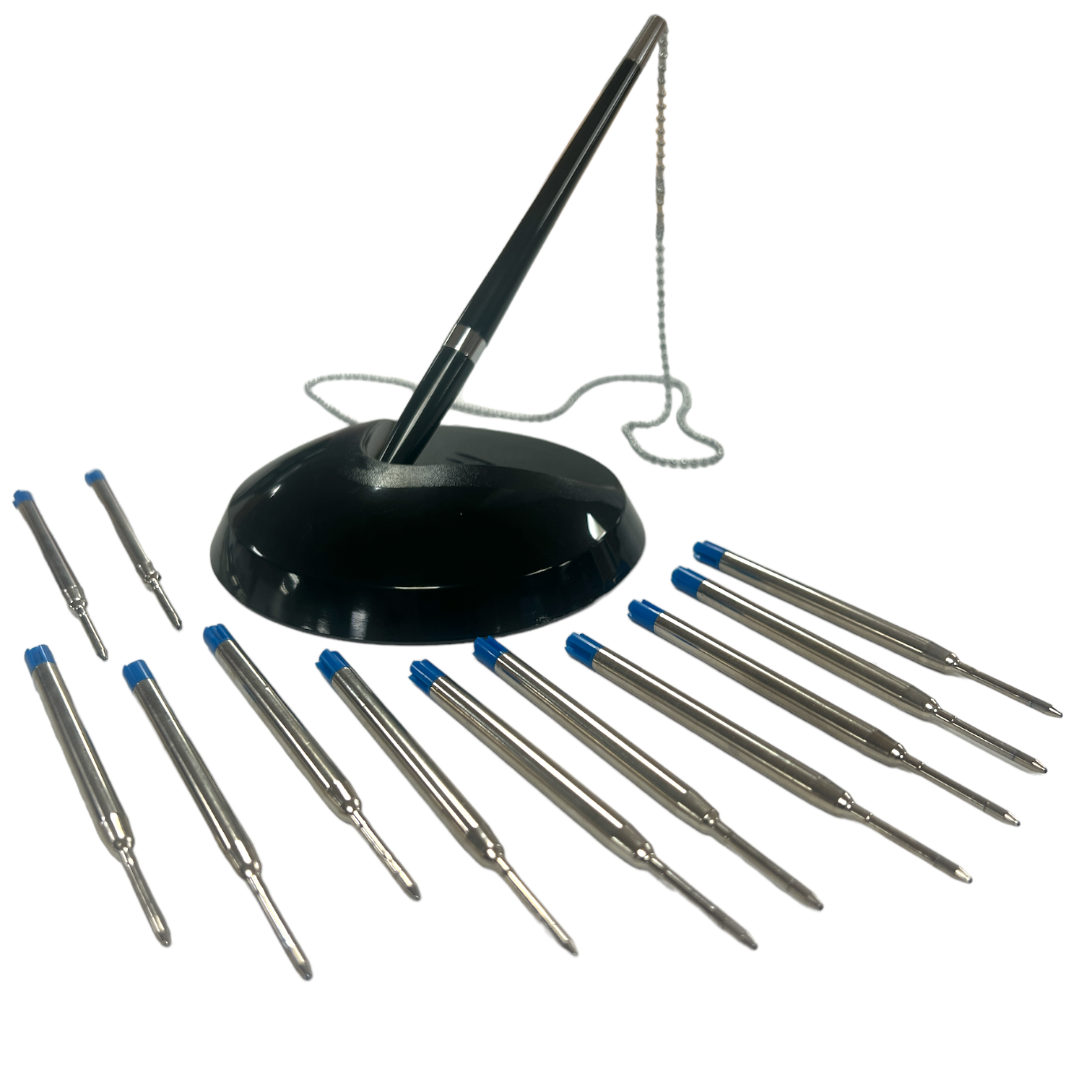 Pack of 4 Black Reception Desk Pens with 12 Blue Medium Point Ballpoin ...