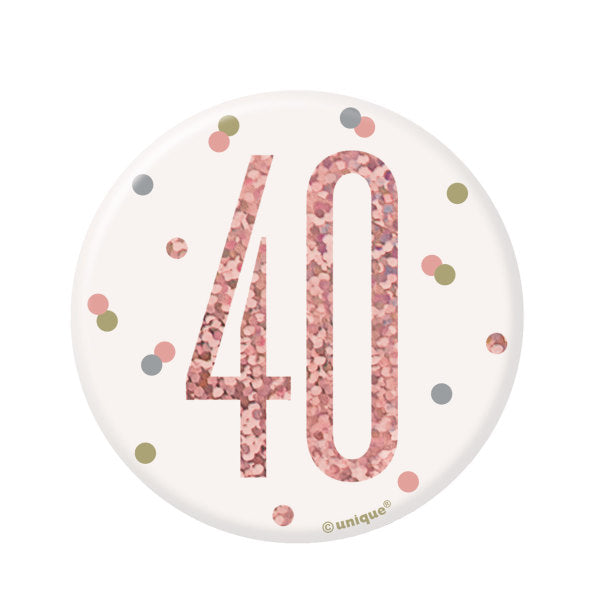 Birthday Rose Gold Glitz Number 40 Badge– Shop Inc