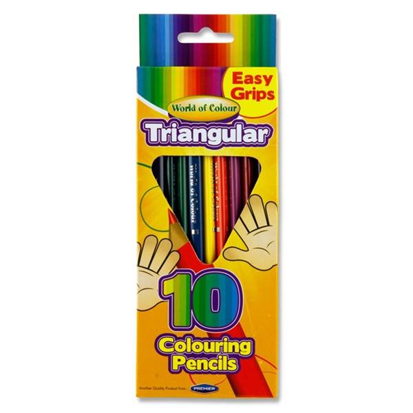 Box of 10 Triangular Junior Easy Grip Colouring Pencils by World of Co ...