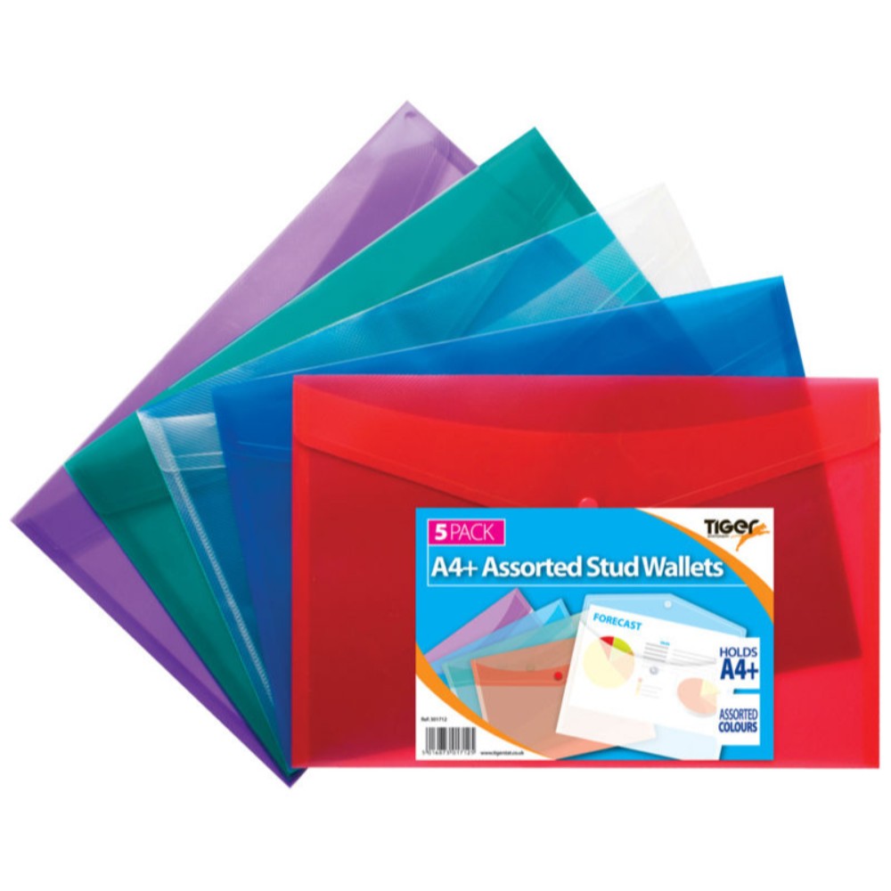 Pack of 5 A4+ Coloured Document Wallets– Shop Inc