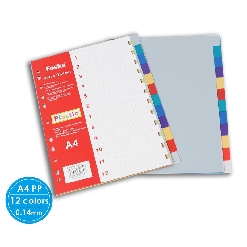 A4 12 Part Plastic Coloured Tab Index Dividers– Shop Inc
