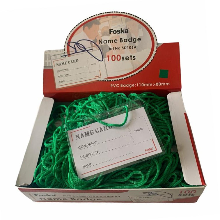 Pack of 100 Name Badge Sets with Green Lanyards– Shop Inc