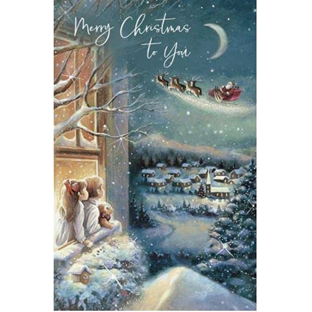 Children Watching Santa from Window Christmas Card– Shop Inc