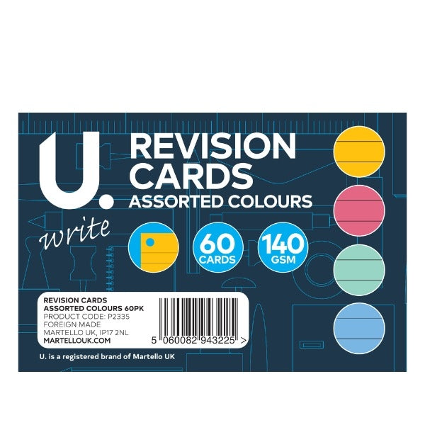 Pack of 60 Assorted Colours Revision Cards– Shop Inc