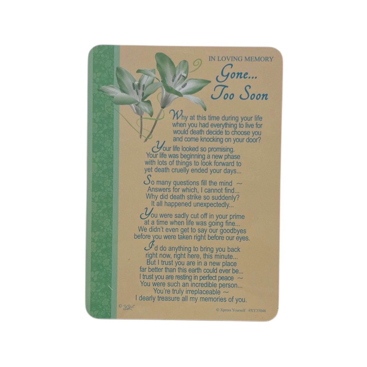In Loving Memory Gone Too Soon Keepsake Graveside Card– Shop Inc