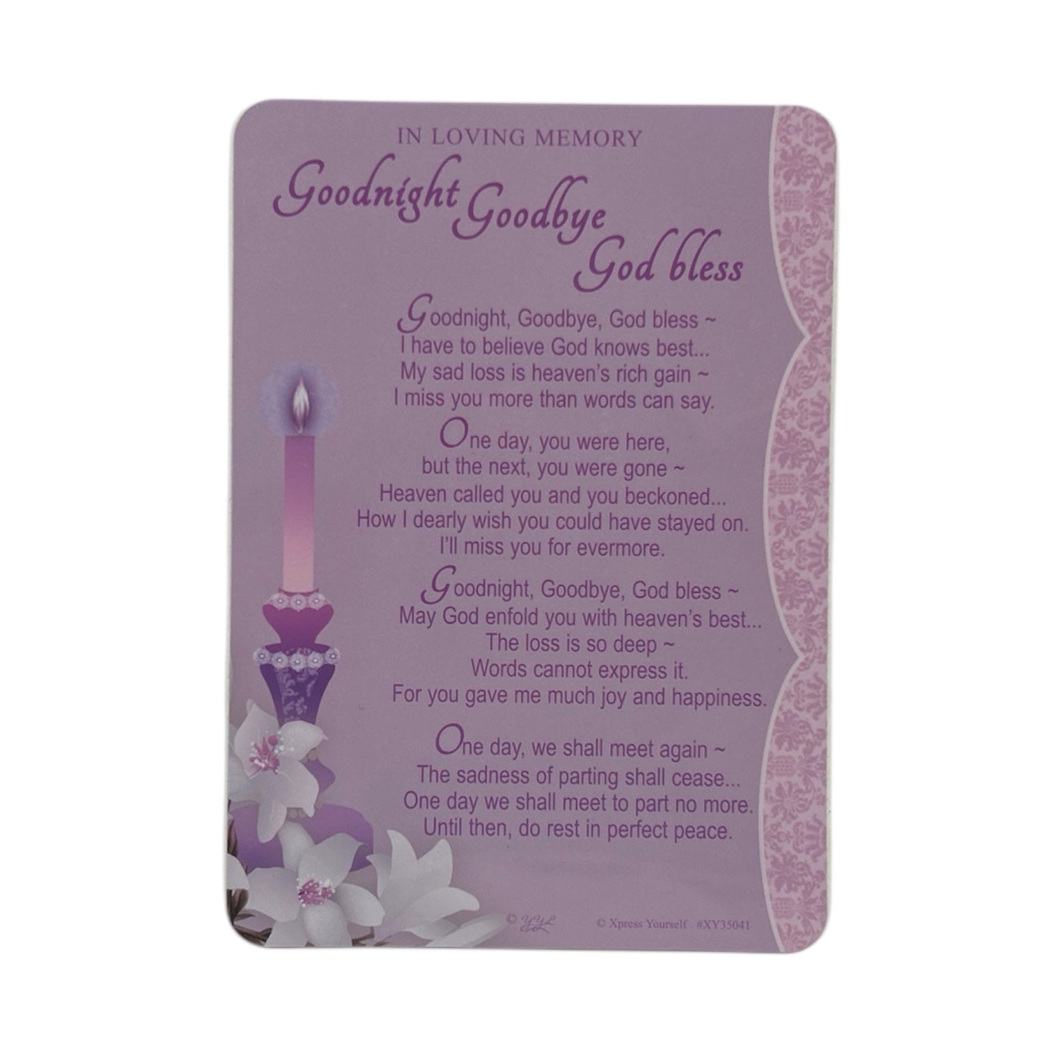 In Loving Memory Goodnight Goodbye God Bless Keepsake Graveside Card ...