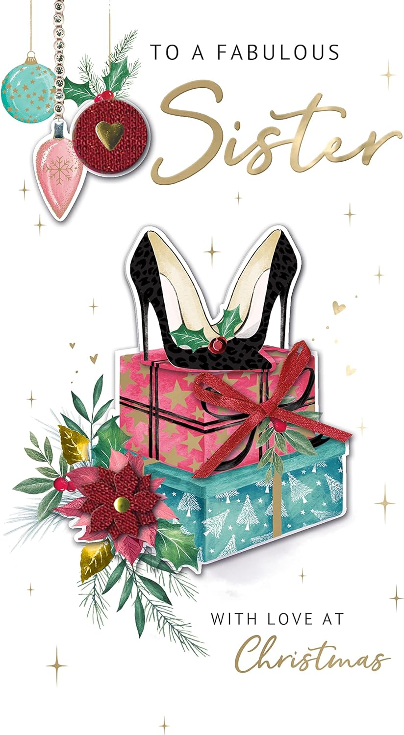 Hand-Finished Embellished Fabulous Sister Heels Christmas Card– Shop Inc