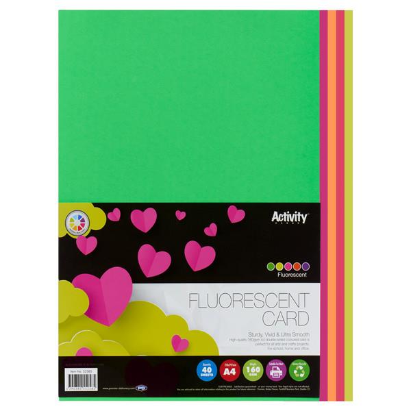 Pack of 40 Sheets A4 160gsm Activity Fluorescent Card by Premier– Shop Inc