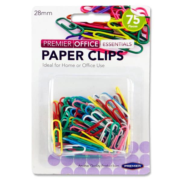 Pack of 75 28mm Coloured Paper Clips by Premier Office– Shop Inc