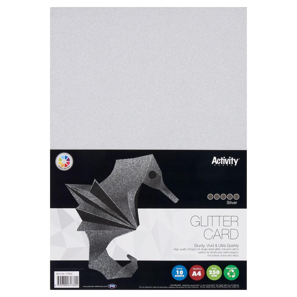 Pack of 10 A4 250gsm Silver Glitter Card Sheets by Premier Activity ...