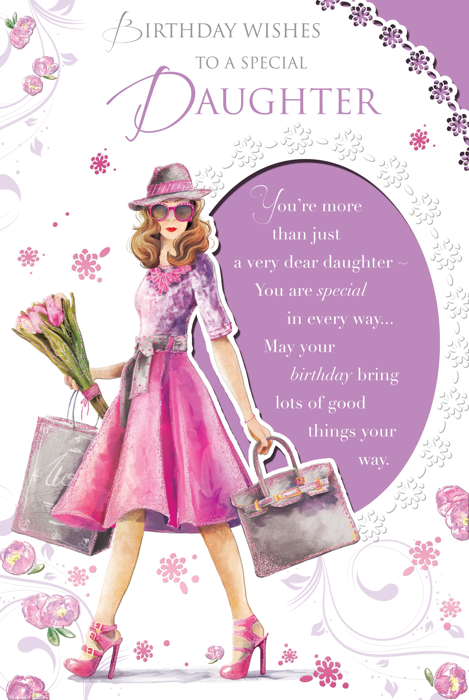 Daughter Birthday Card Girl With Flowers & Shopping Bag– Shop Inc