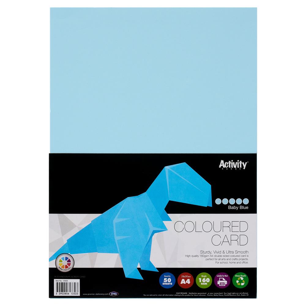 Pack of 50 Sheets A4 Baby Blue 160gsm Card by Premier Activity– Shop Inc