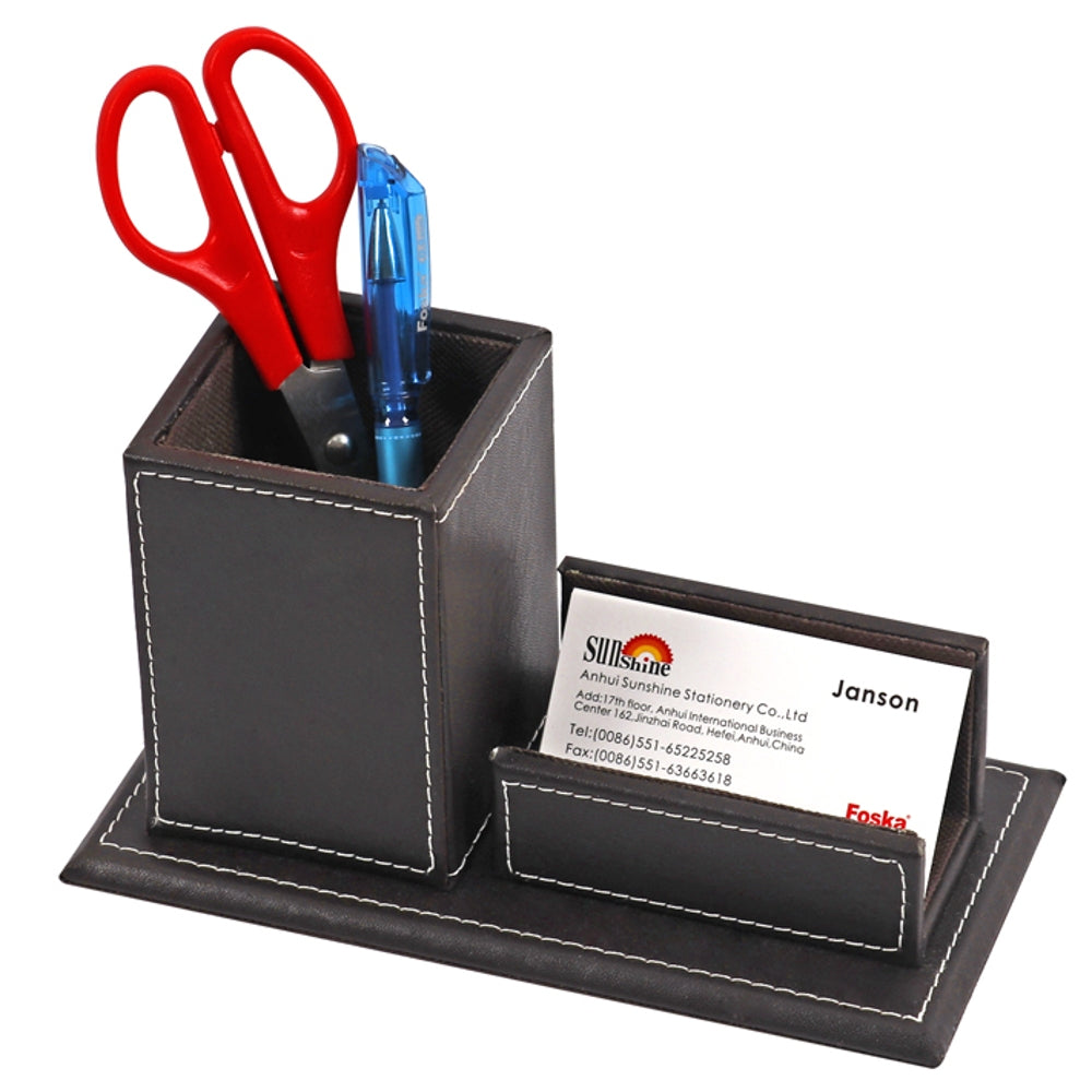 PVC Black Desktop Pen Pot Organiser with Card Holder– Shop Inc