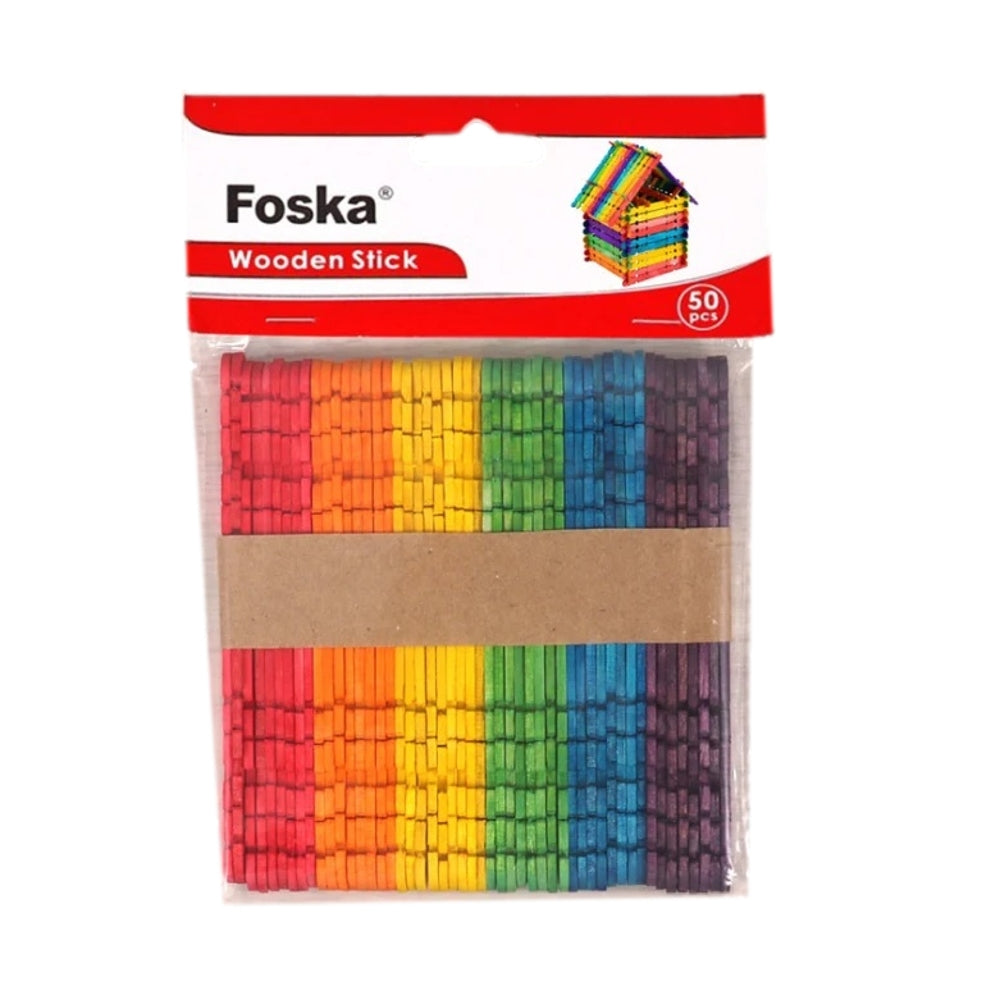 Pack of 50 Assorted Colour Wooden Sticks 114 x 10 x 2mm– Shop Inc