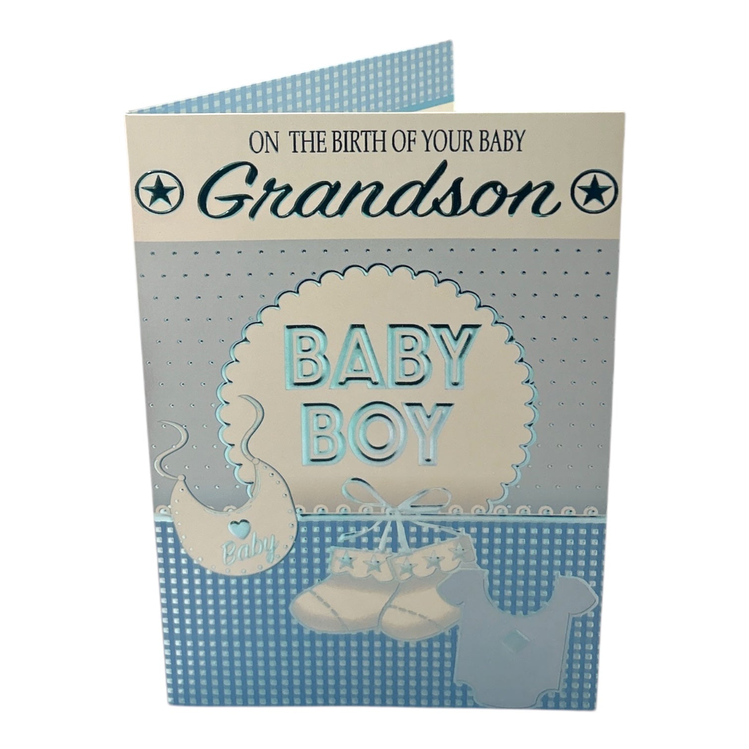 On Birth Of Grandson Charming Blue Design Congratulations Card– Shop Inc
