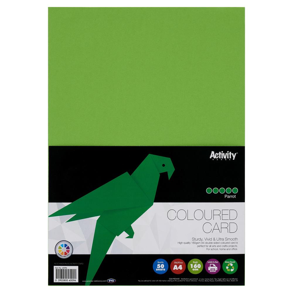 Pack of 50 Sheets A4 Parrot Green 160gsm Card by Premier Activity– Shop Inc