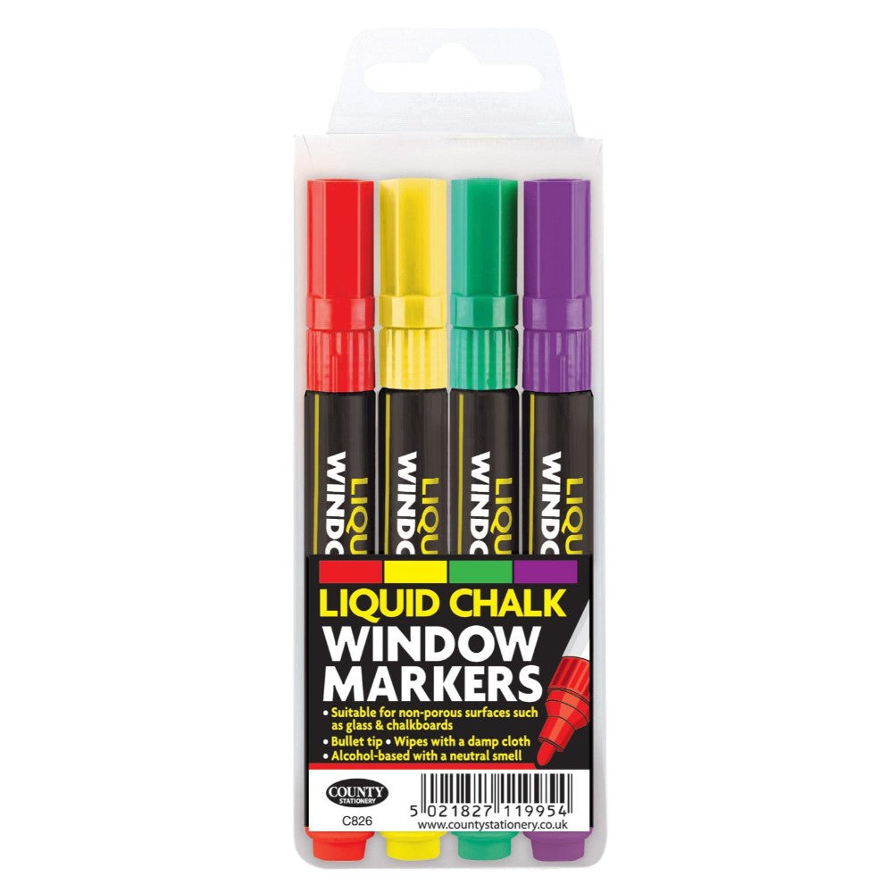 Pack of 4 Liquid Chalk Window Markers Assorted Colour Pen– Shop Inc